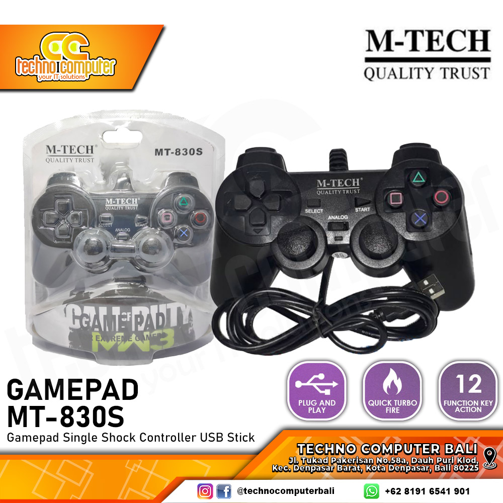 GAMEPAD SINGLE GETAR M-TECH - HITAM